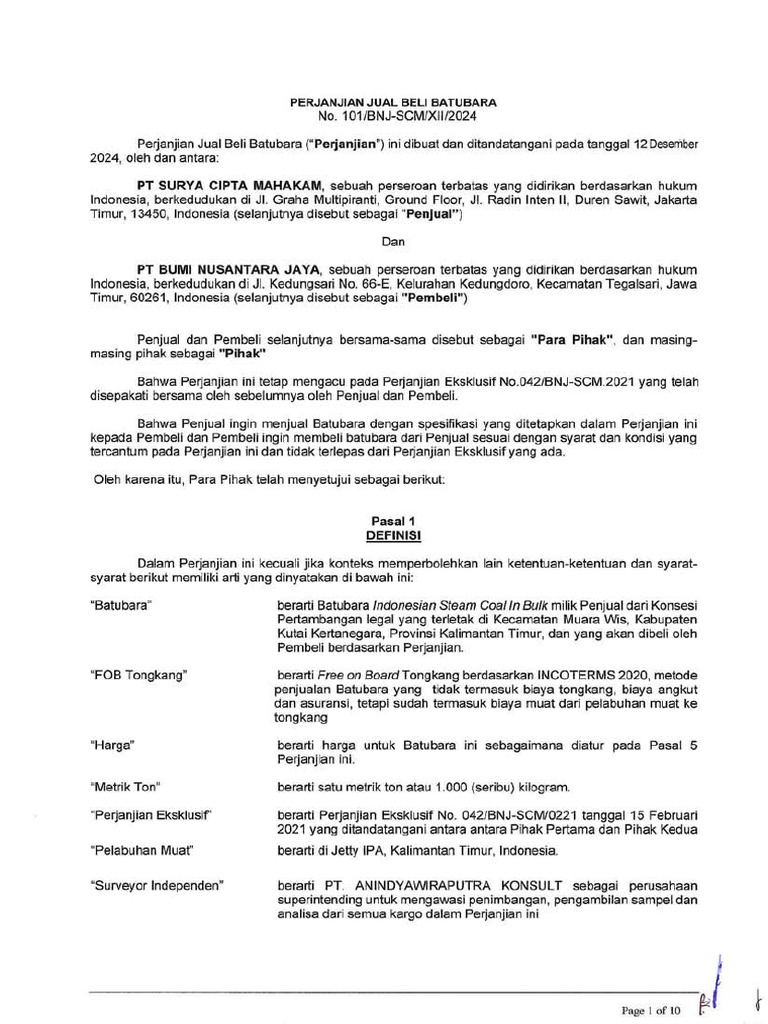 Purchase Contract No. 101 MRM-SCM 7.500 MT (Fob Barge) | PDF