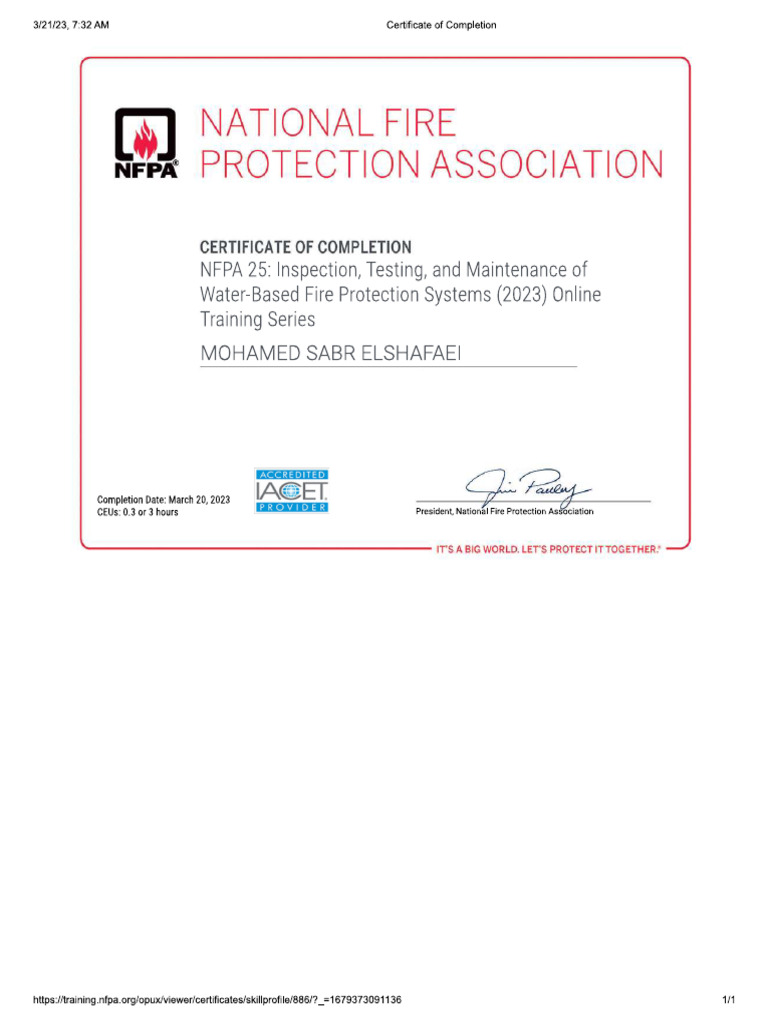 NFPA 25 Certificate | PDF