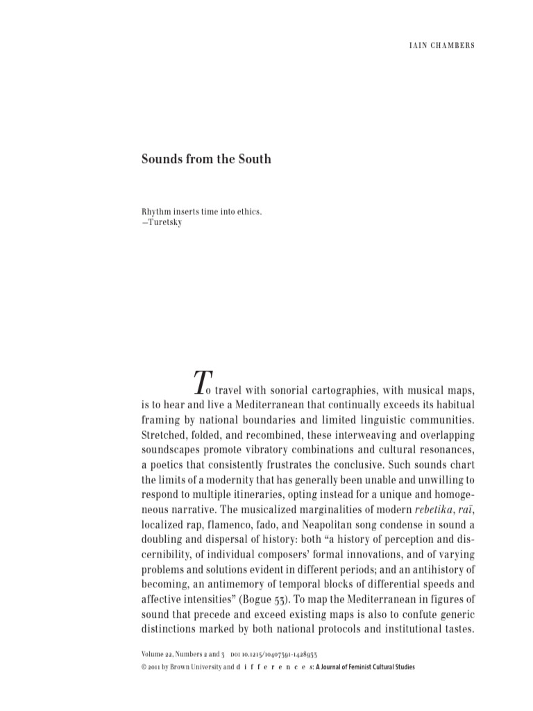 Iain Chambers Sounds From South | PDF | Turkey