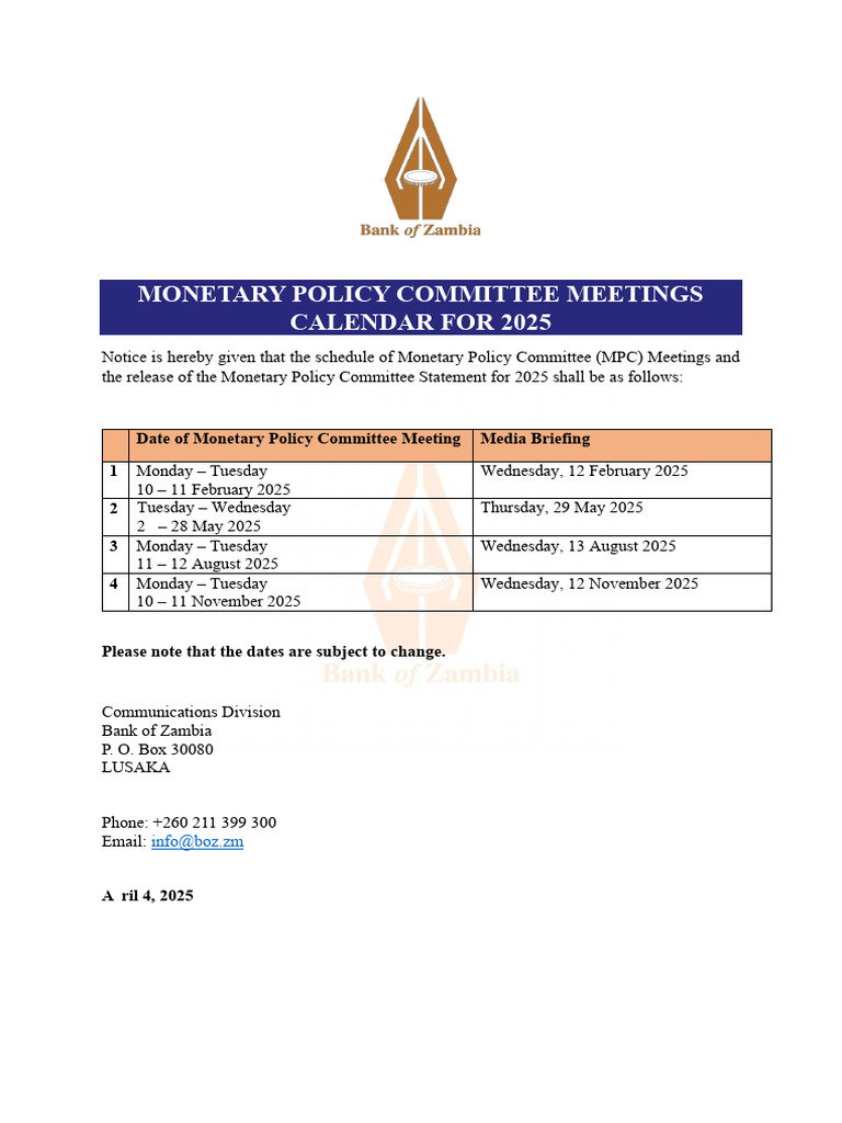 MPC Meetings Calendar 2025 | PDF