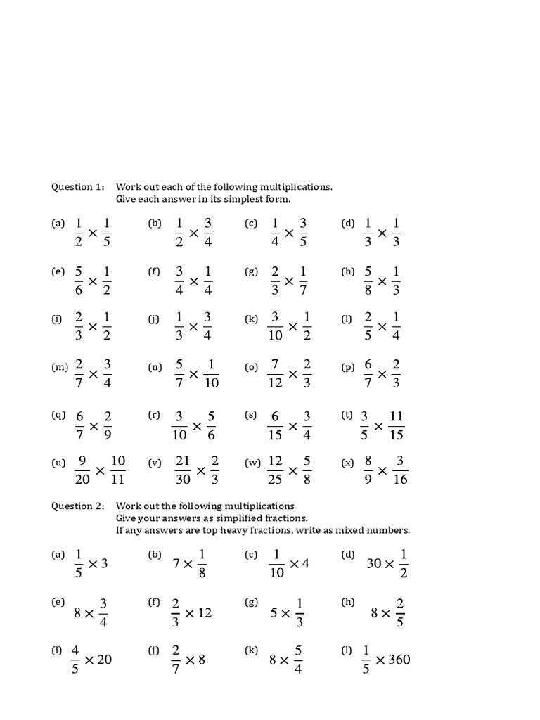 Multiplying Fractions PDF | PDF