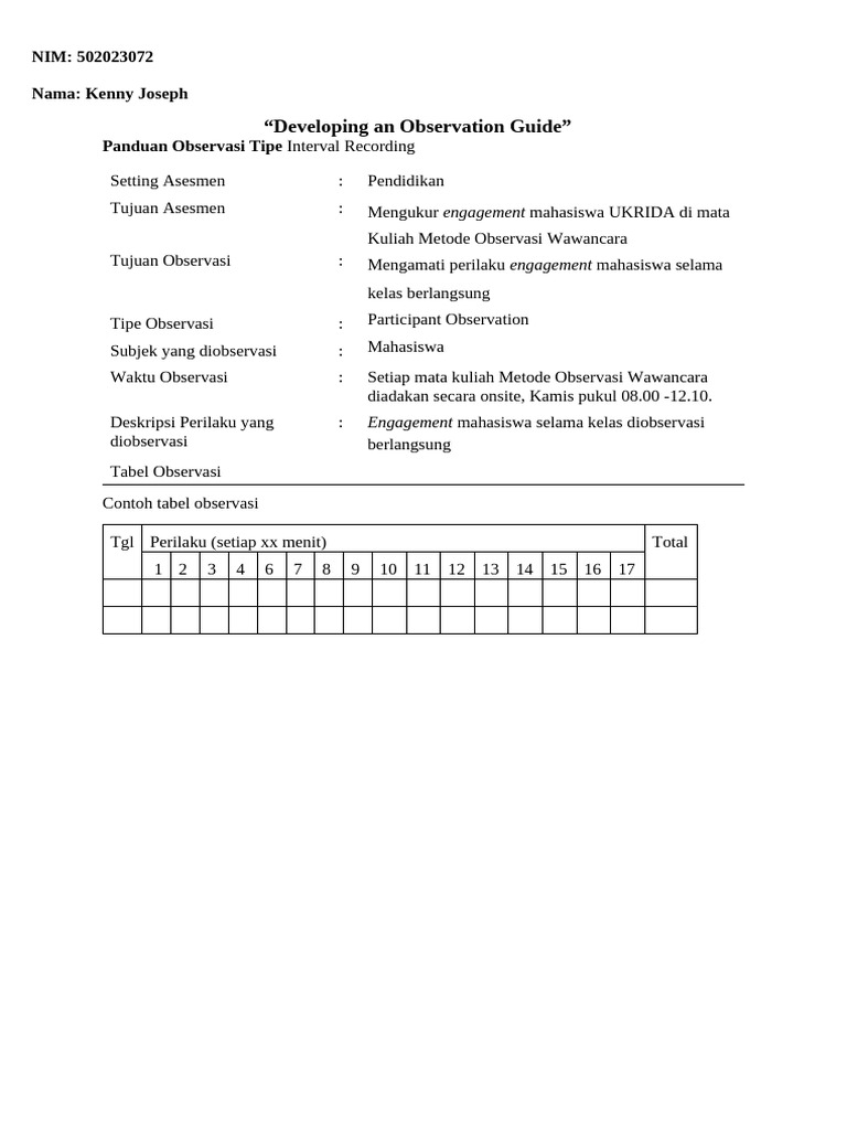 Panduan Observasi Engagement Mahasiswa | PDF