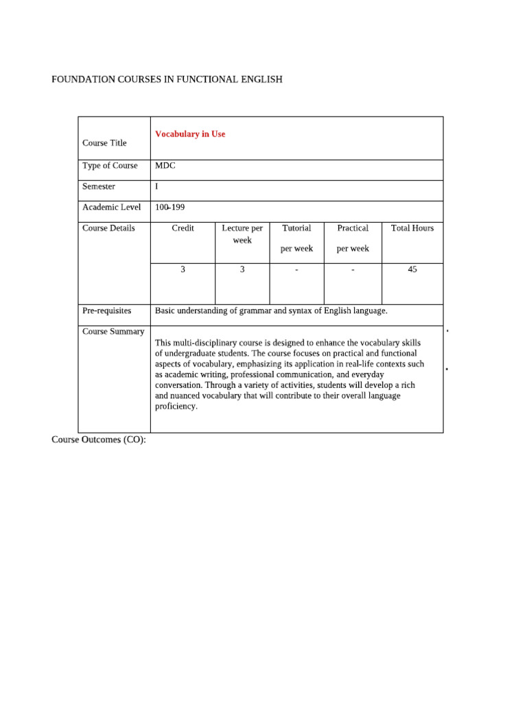 MDC English 1 Sem | PDF
