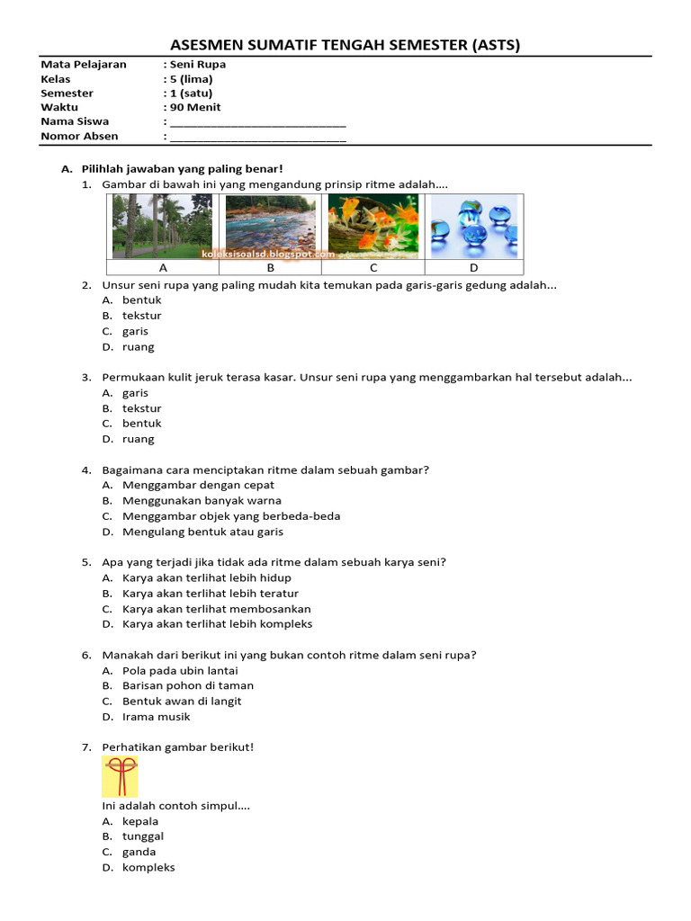 Soal Asts Seni Rupa Kelas 5 Semester 1 | PDF
