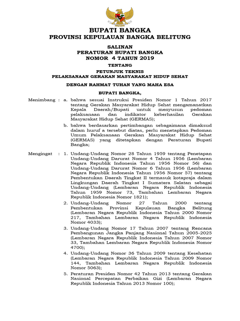 Petunjuk Teknis GERMAS Kabupaten Bangka | PDF
