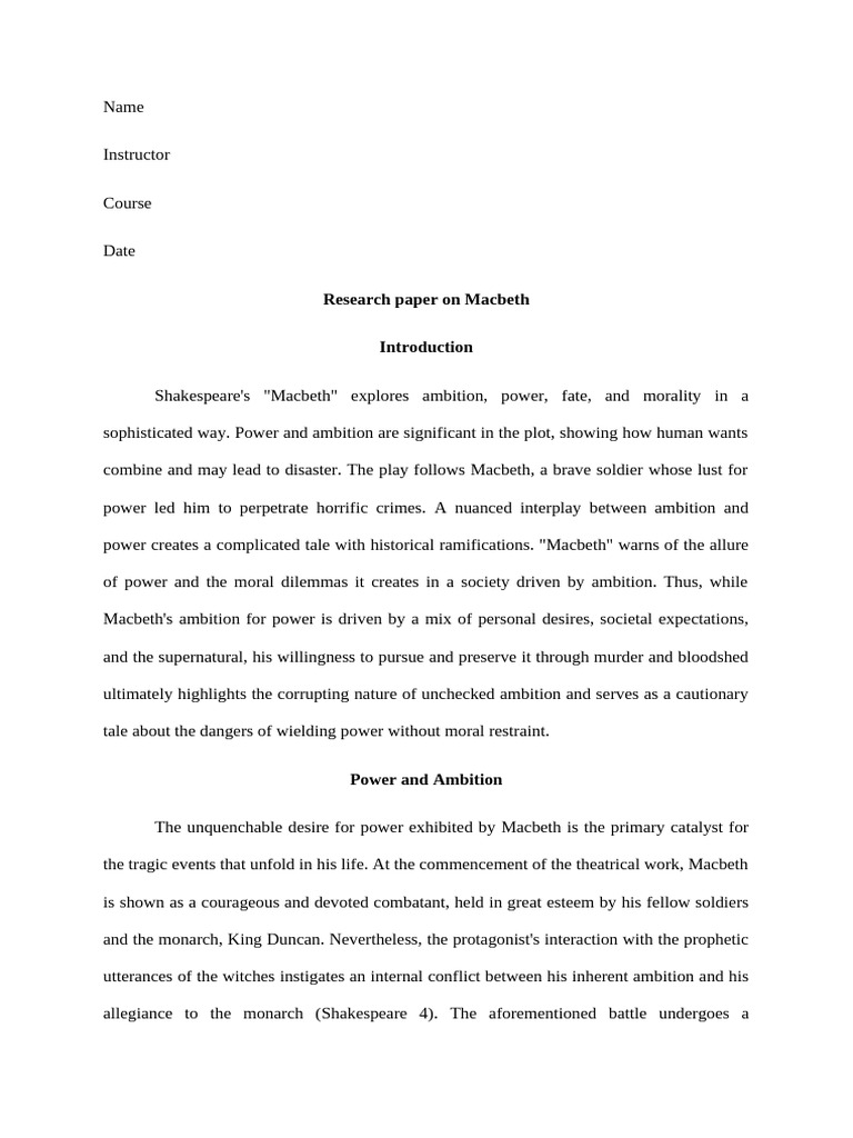 Research Paper on Macbeth's Ambition | PDF | Macbeth