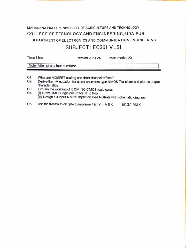 MT Pyqs 6thsem. | PDF | Logic Gate | Cmos