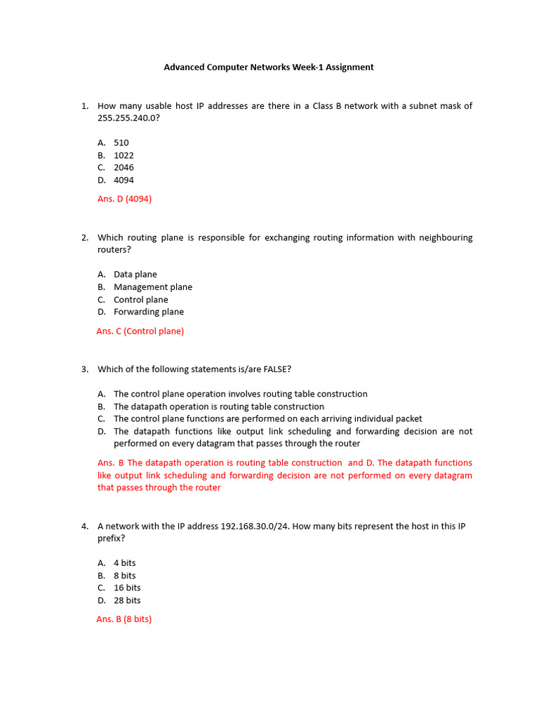 Advanced Computer Networks Week 1 Assignment Pdf Router Computing Internet Protocols