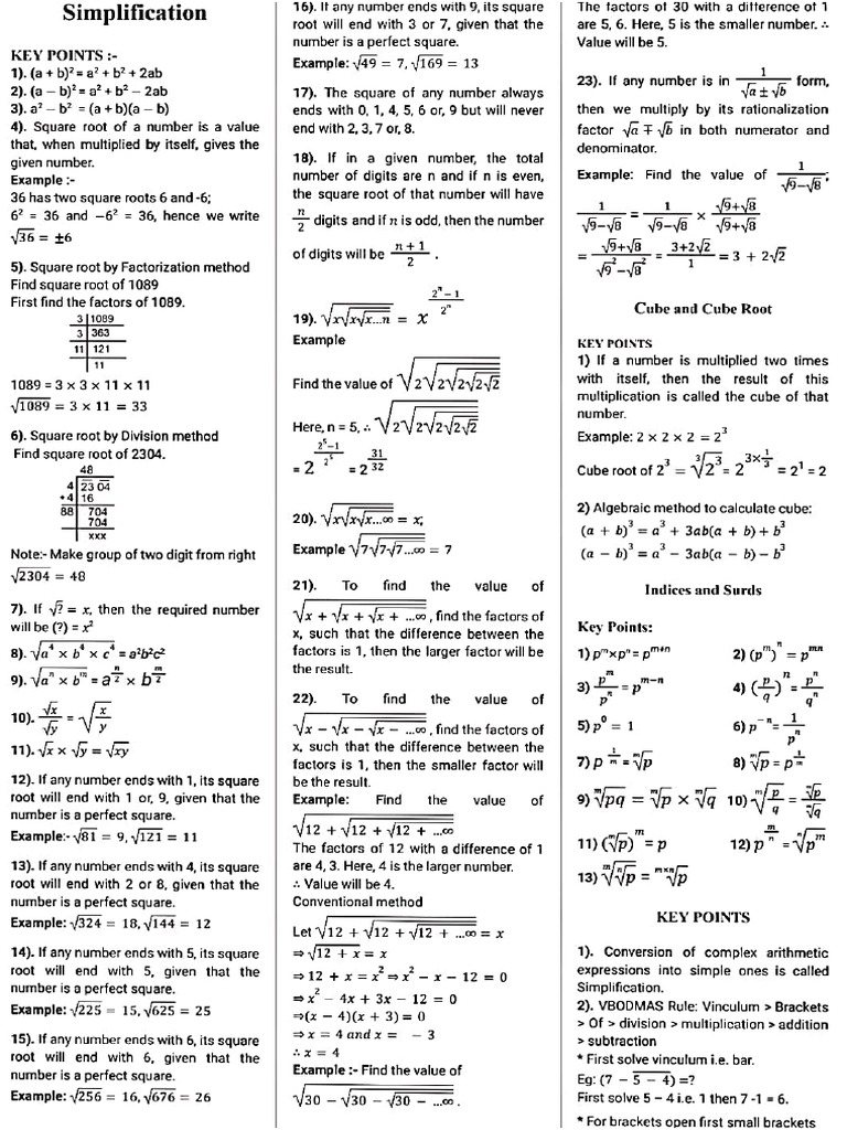 Simplification All Previous Year Questions PYQs | PDF
