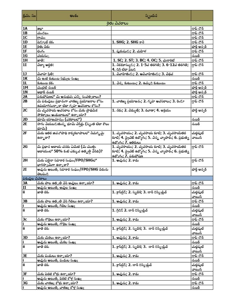 Full - Survey - Format - Telugu - Rapid Survey | PDF