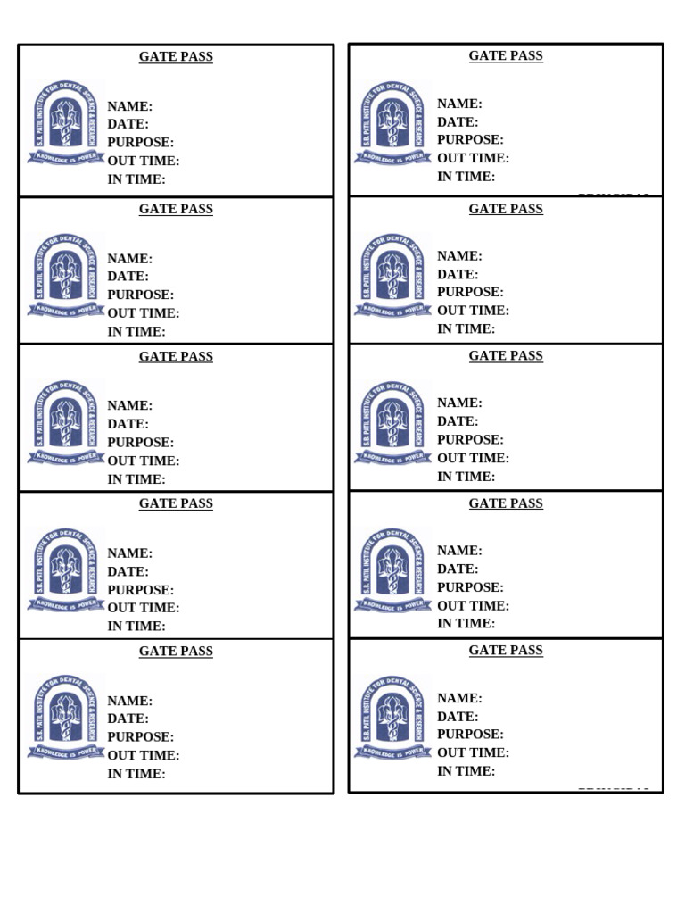 School Gate Pass Template | PDF