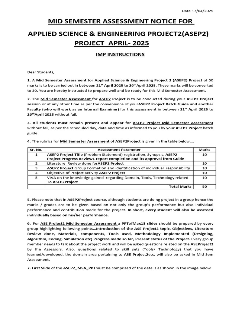 Desh - Ase Project 2 - Mid Semester Assessment - Notice - April 2025 | PDF