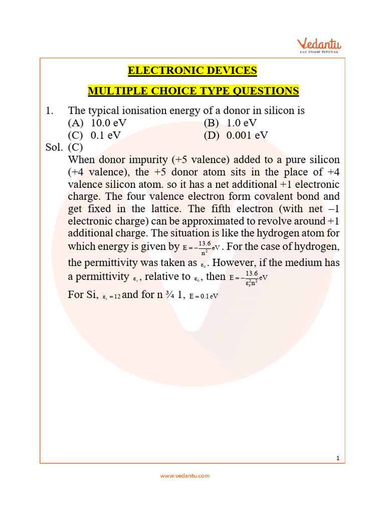 Electronic Devices JEE Main Questions With Solutions - FREE PDF Download | PDF | Rectifier | Silicon