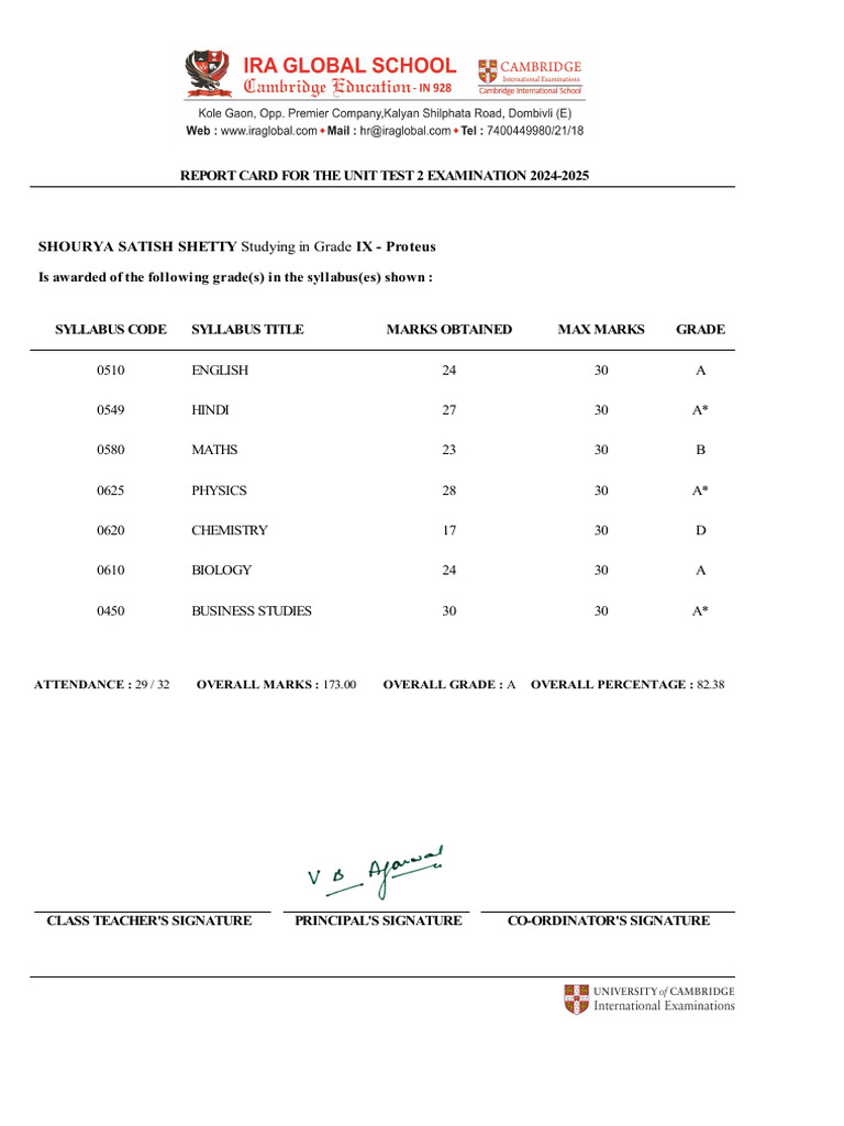 Studying in Grade: Shourya Satish Shetty IX - Proteus | PDF