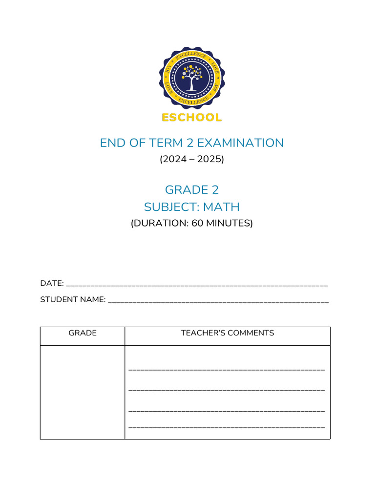 Grade 2 - Math - End Term 2 2024-2025 | PDF