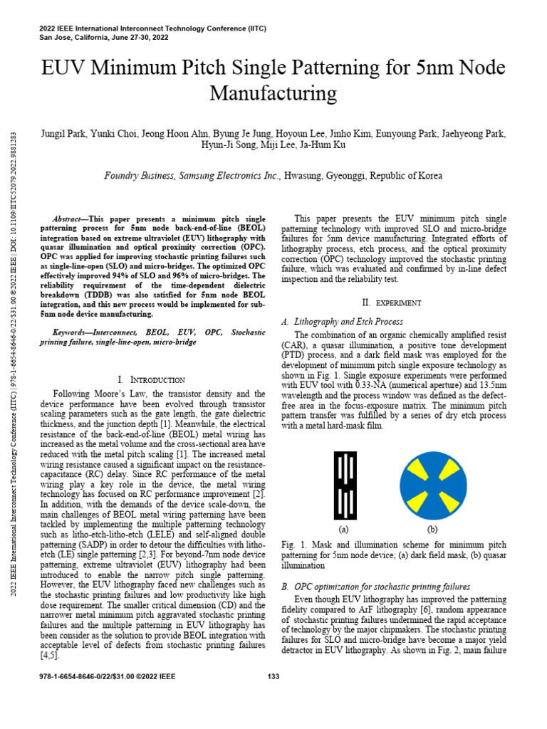 EUV_Minimum_Pitch_Single_Patterning_for_5nm_Node_Manufacturing | PDF | Electricity | Physical ...