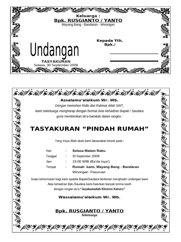 Undangan Menempati Rumah | PDF