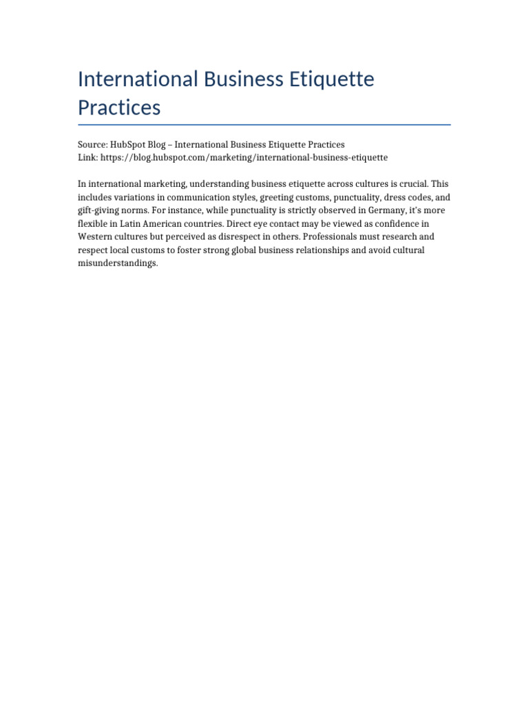 Business Etiquette International | PDF