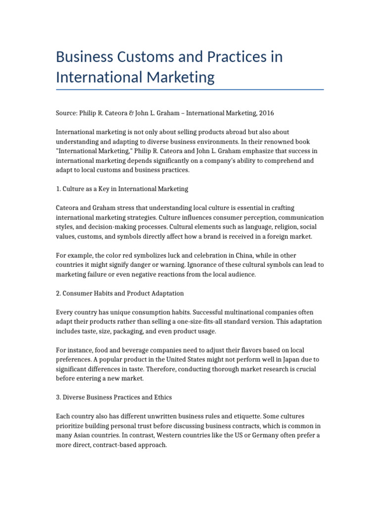 International Marketing: Business Customs Guide | PDF | Marketing ...