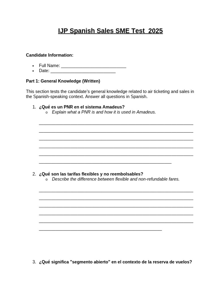 IJP Spanish Sales SME Test 2025 | PDF