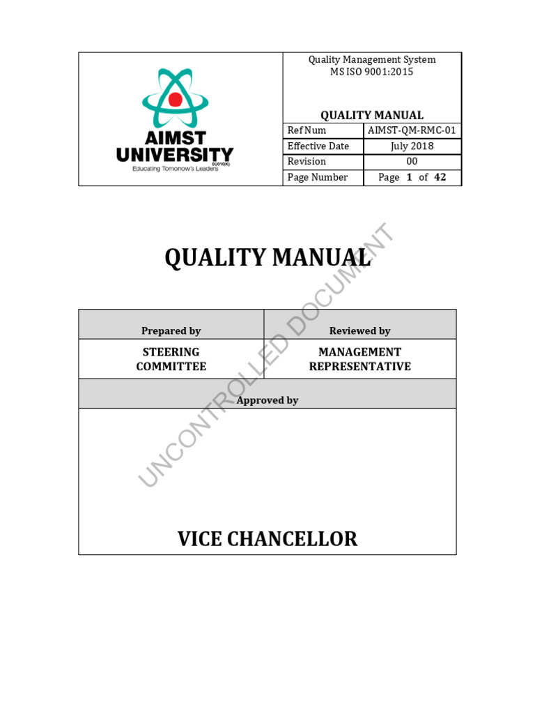 QMS Manual AIMST University Example | PDF | Quality Management ...