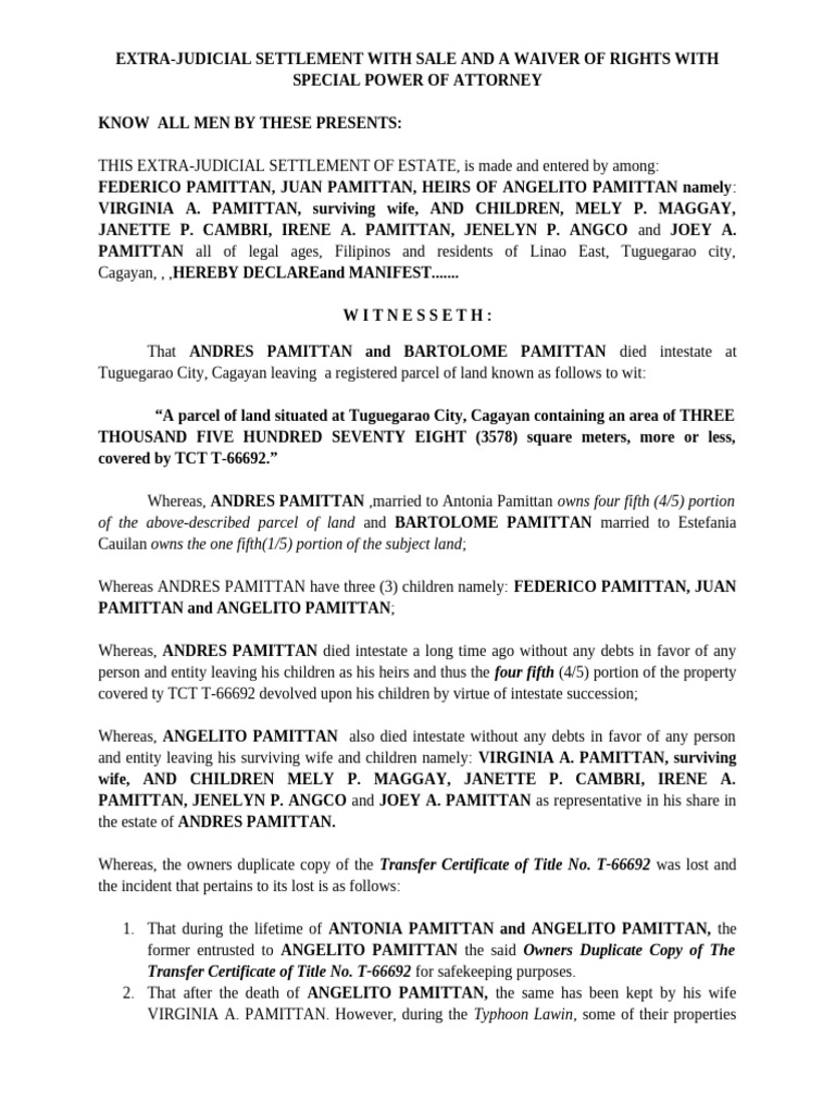 Ejs Sale Waiver of Right Pamittan | PDF | Property Law | Civil Law (Common Law)