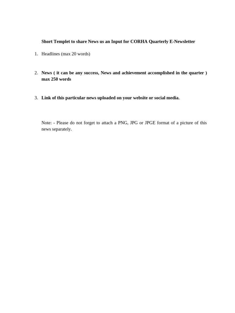 CORHA Quarterly E-Newsletter News Template | PDF