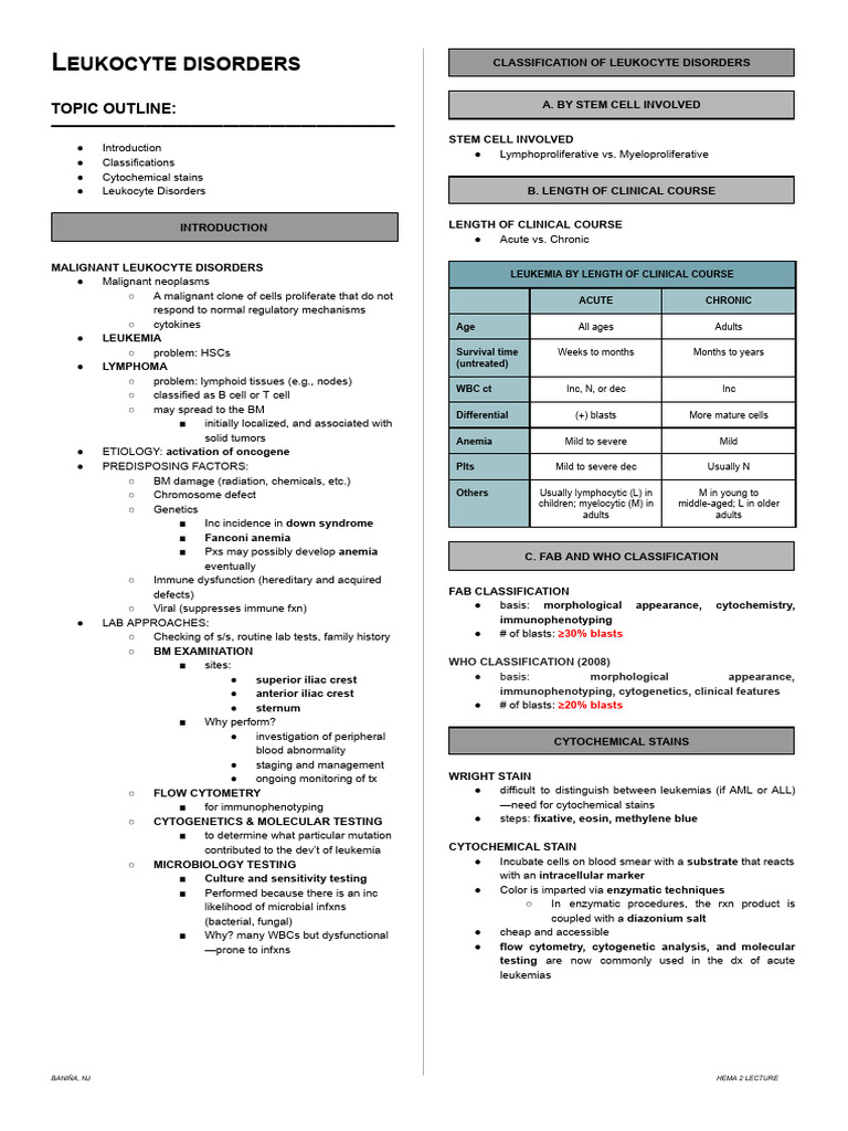 HEMA LEC_LEUKOCYTE DISORDERS (DISCUSSION),, | PDF | White Blood Cell | Lymphocyte