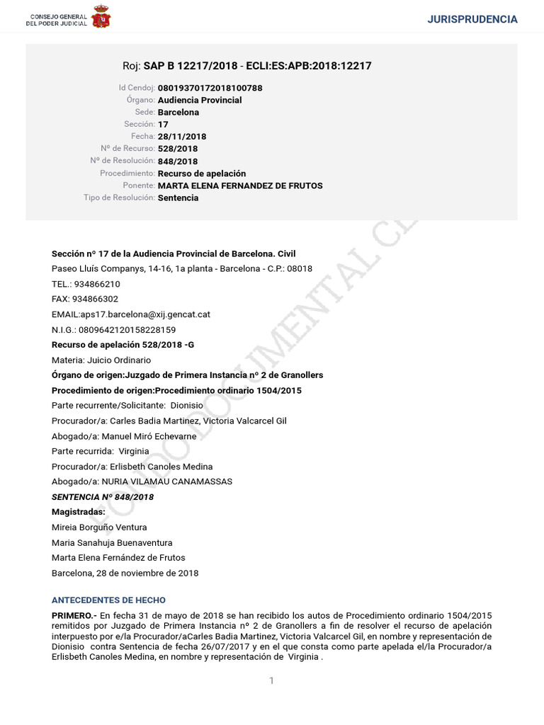 Sap B 12217 2018 | PDF | Apelación | Techo