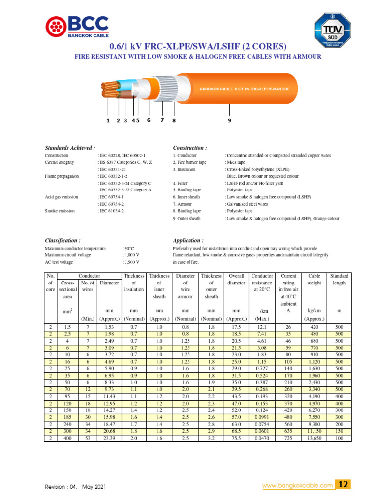 Frc-Xlpe-Swa-Lshf 2-4CORES-REV 04 | PDF | Electrical Wiring | Smoke