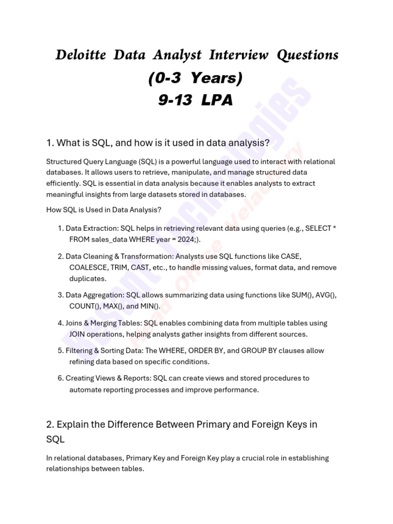 Deloite Data Analyst Interview Questions Answers 1744556581 | PDF ...