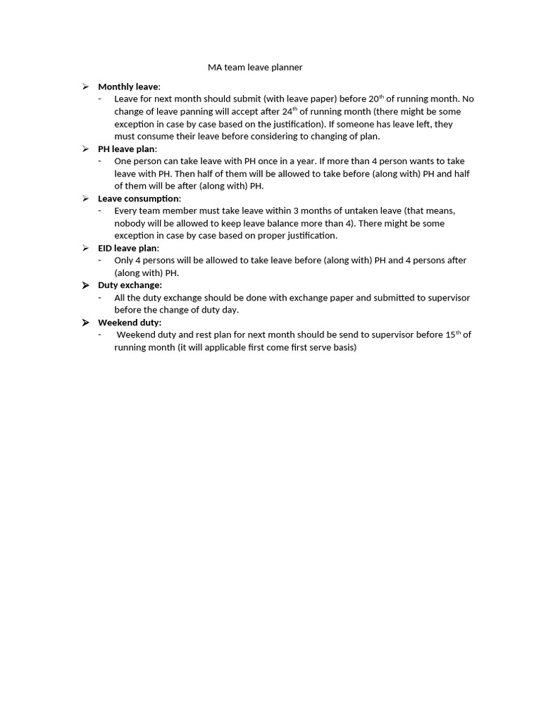 MA Team Leave Planning Guidelines | PDF