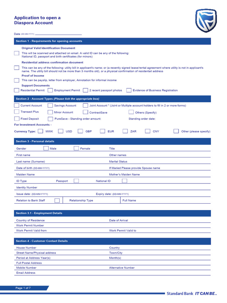 Diaspora Account Application Form | PDF | Payments | Credit Card