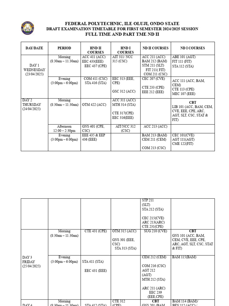 DRAFT - TIMETABLE - 2025 First Semester - 053236 | PDF