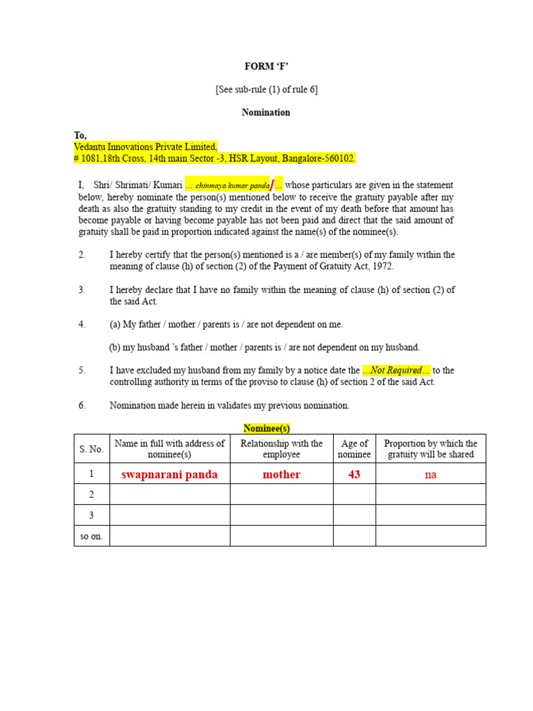 Form F - Nomination | PDF