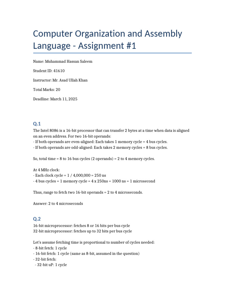 Assignment 1 Muhammad Hassan Saleem | PDF | Digital Electronics | Computer Science