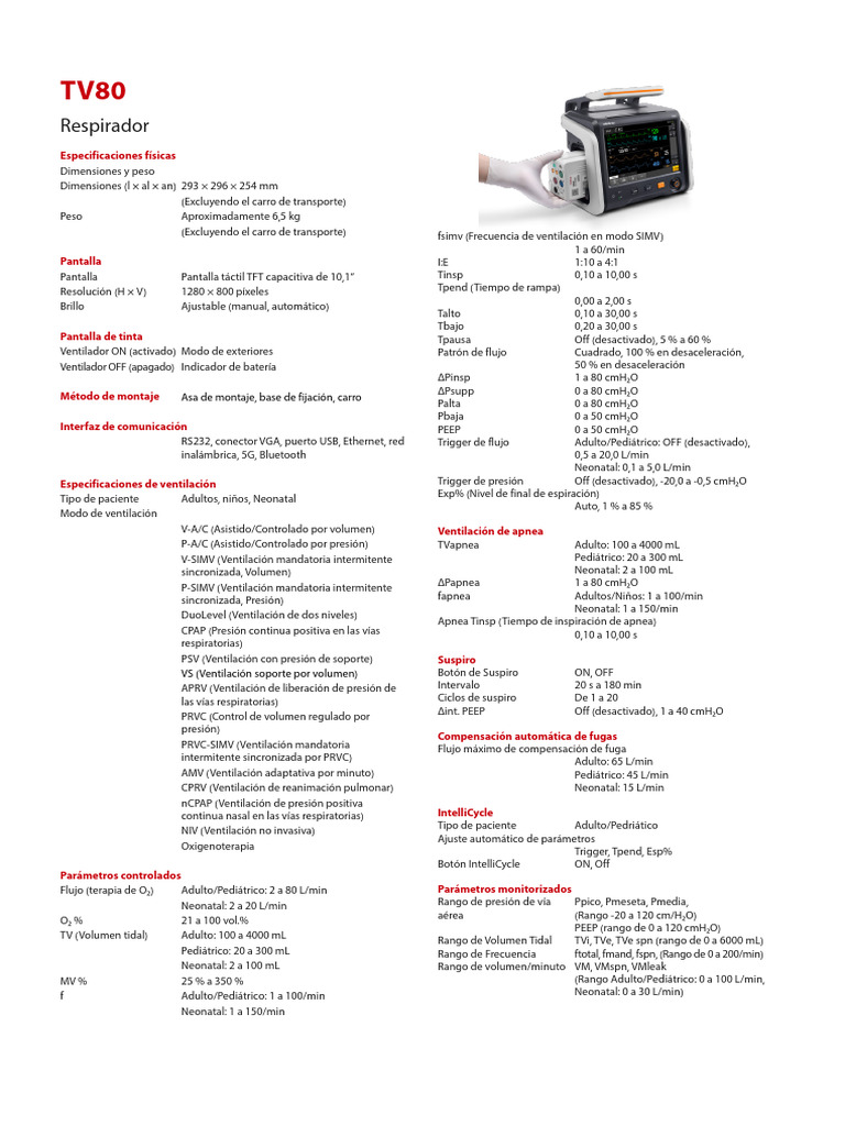 TV80 Datasheet ES-EU V1.1 20231114 | PDF | Neumología | Medicina CLINICA