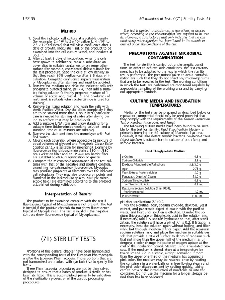 Usp 71 Sterility Tests - 230824 - 121436 | PDF | Sterilization ...