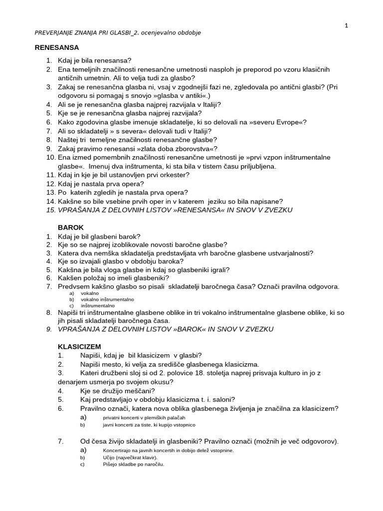 PREVERJANJE ZNANJA 2. Ocenjevalno Obdobje | PDF