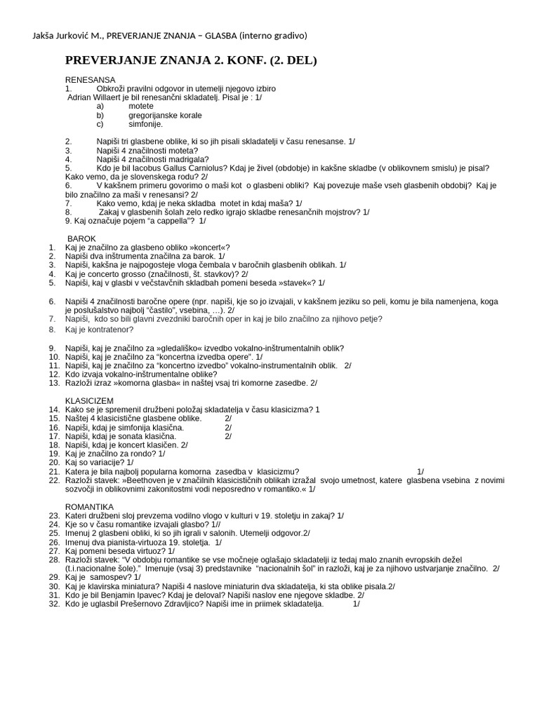 Preverjanje Znanja 2. Del | PDF