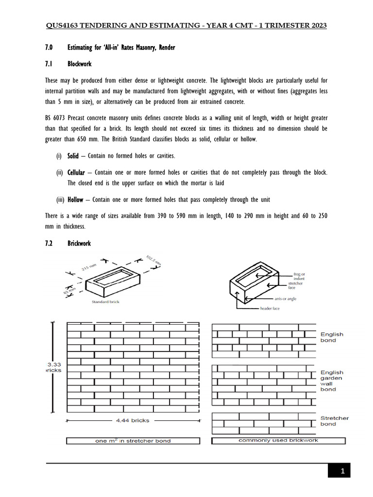 Tendering & Estimating for Masonry | PDF | Brick | Masonry