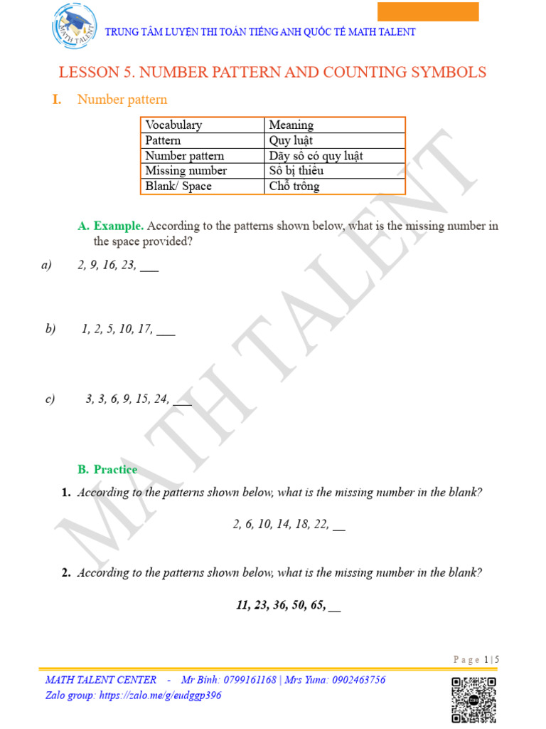 CB2 - Lesson 5-Logical Thinking - Number Pattern & Counting Symbols | PDF
