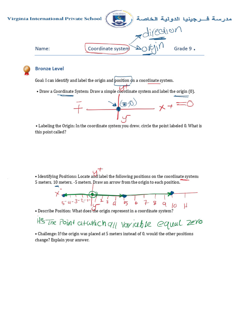 Grade 9, Coordinate System, Worksheet | PDF