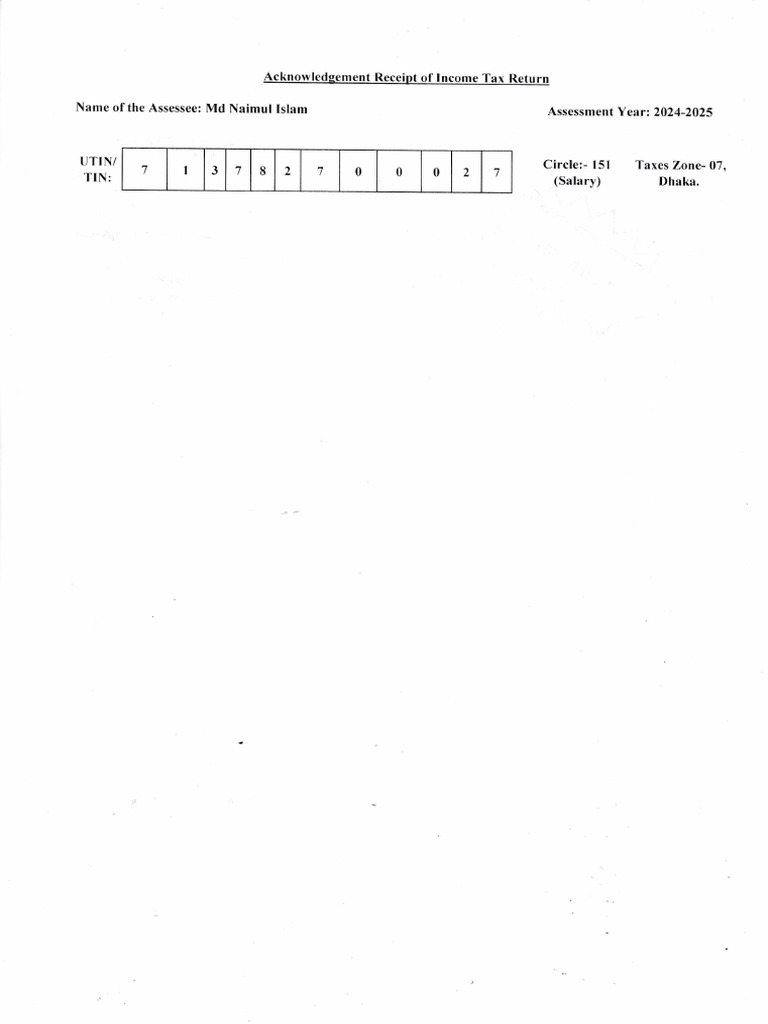 Acknowledgement of MD Naimul Islam AY 2024-2025 | PDF