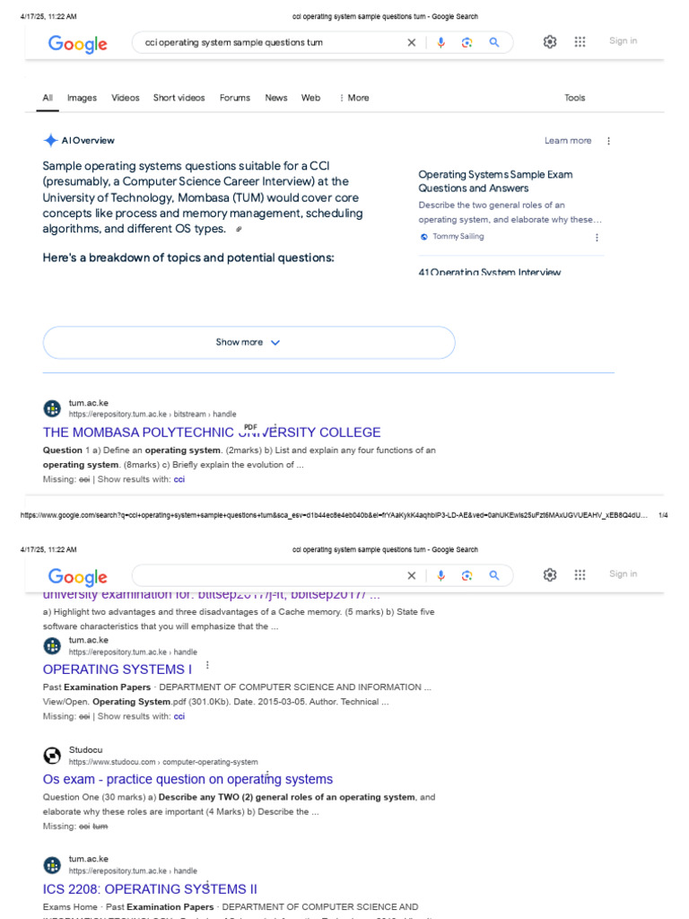 Cci Operating System Sample Questions Tum - Google Search | PDF | Operating System | Computer ...