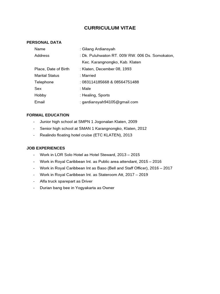 Curriculum Vitae Gilang | PDF