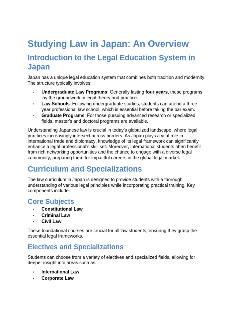Law Education in Japan: A Complete Guide | PDF | Mentorship | Curriculum