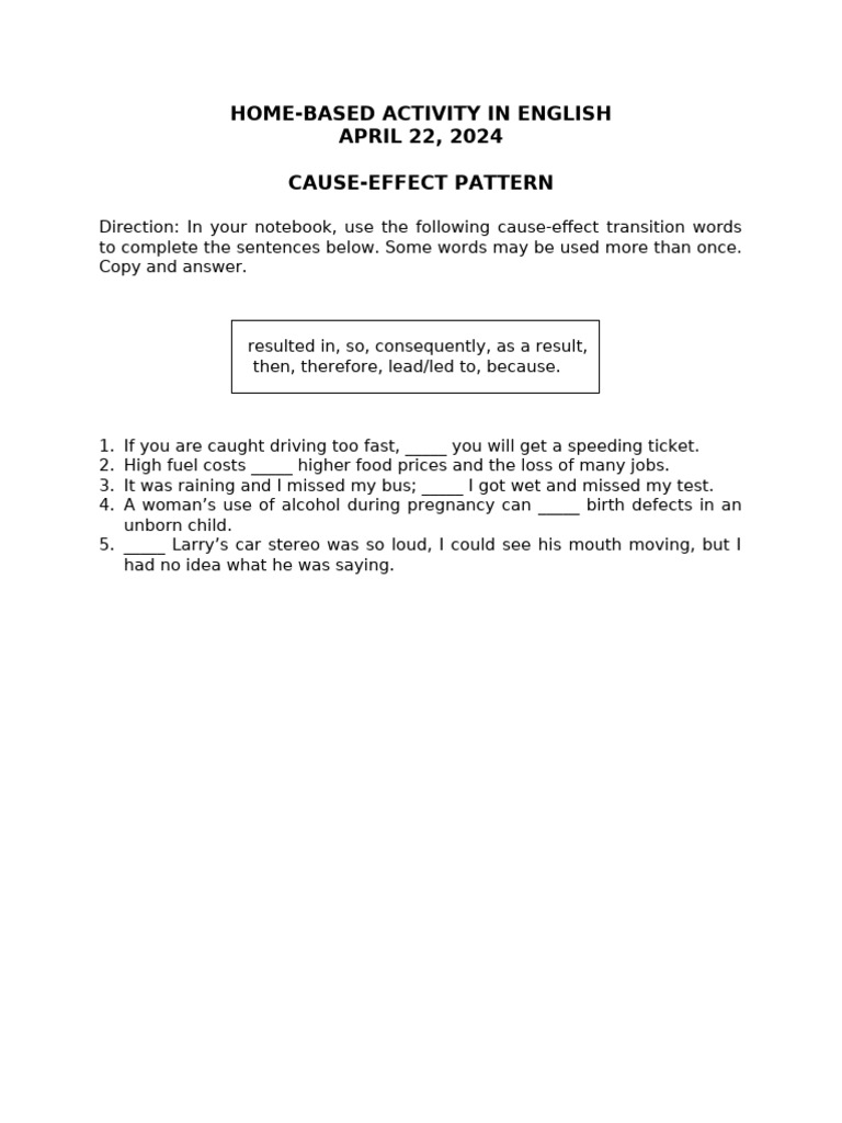 Home-based Activity in Cause-effect Pattern | PDF