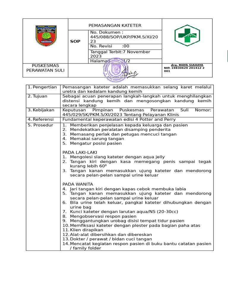 Sop Pemasangan Kateter | PDF
