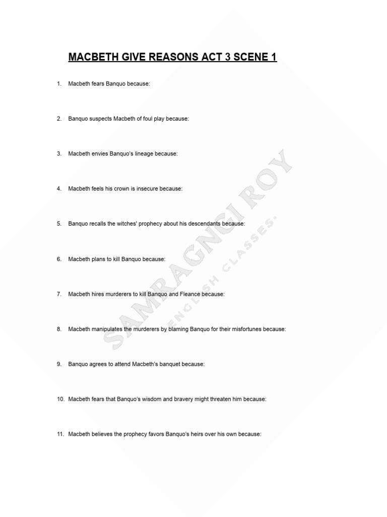 Macbeth's Paranoia in Act 3, Scene 1 | PDF